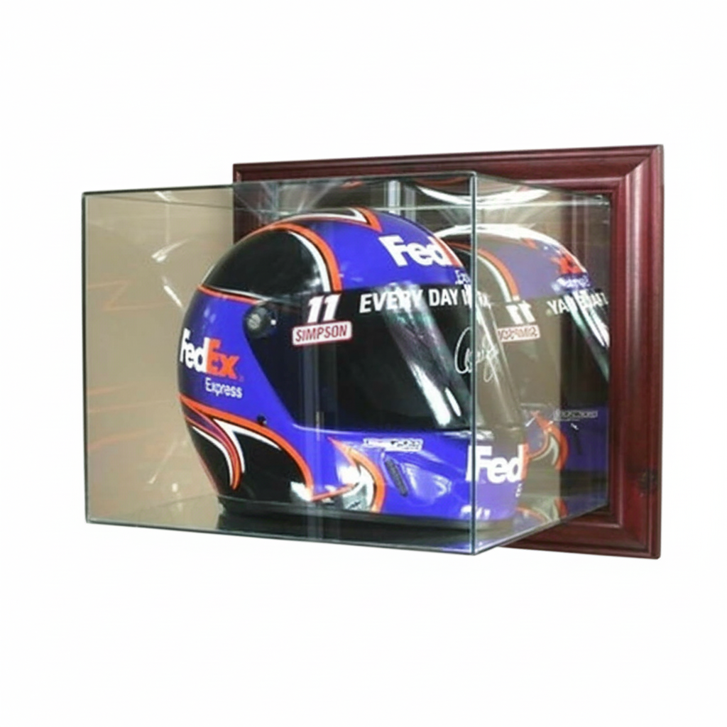 Wall Mounted Racing Helmet Display Case with Mirrors — Game Day Treasures