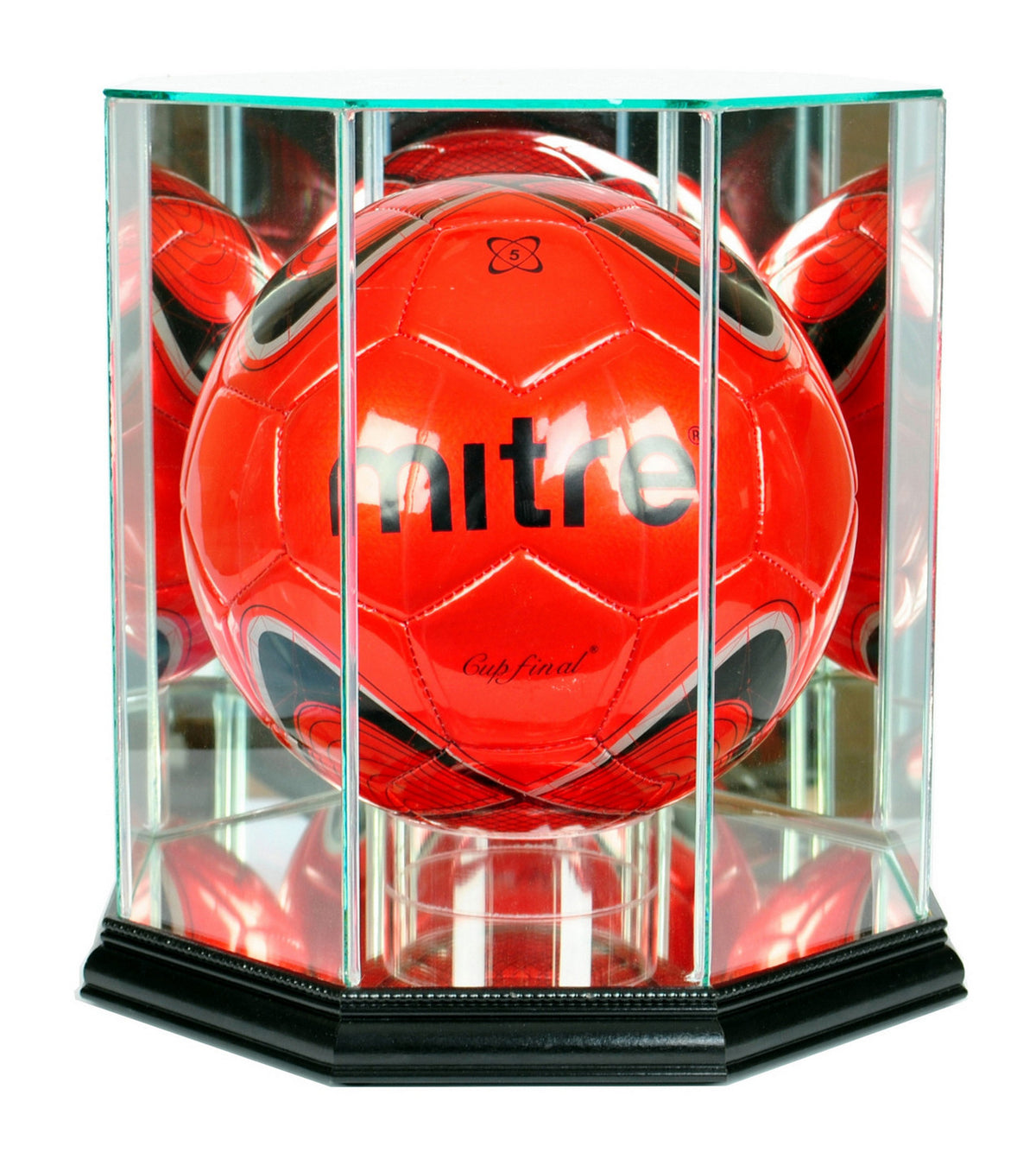 Octagon Soccer Ball Display Case with Mirrors — Game Day Treasures
