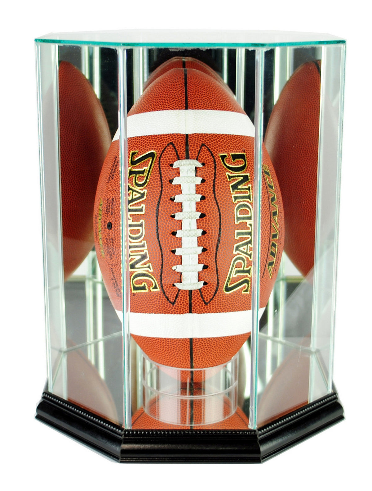 Vertical Octagon Football Display Case with Mirrors — Game Day Treasures